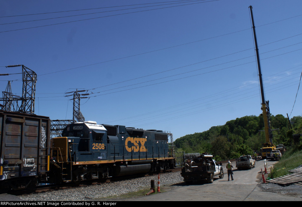 H74404 local returning to Lynchburg passes APCO contractors erecting another 75-foot steel monopole